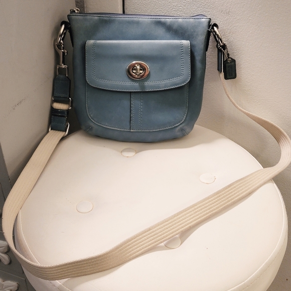 Coach | Bags | Coach Leather Mini Swing Pack In Blue | Poshmark